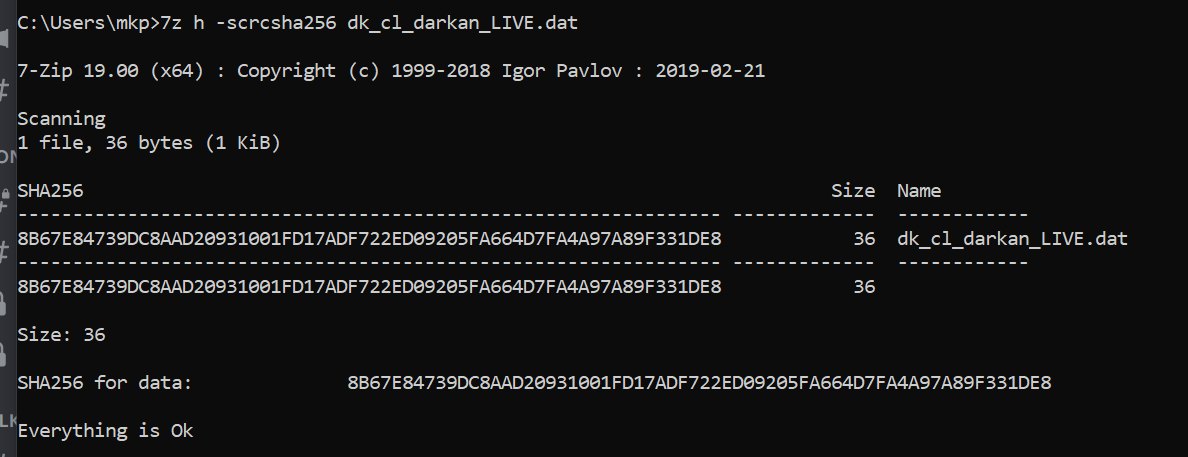 scrc{Method}] Supported methods: CRC32, CRC64, SHA1, SHA256, BLAKE2sp, *. Default method is ...